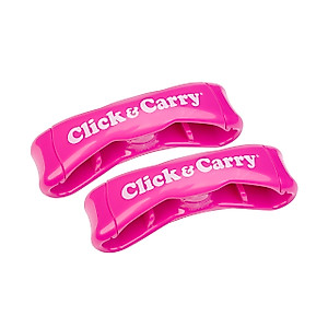 Click & Carry Grocery Bag Carrier, 2 Pack, Fuchsia - As seen on Shark Tank, Soft Cushion Grip, Hands Free Grocery Bag Carrier, Plastic Bag Holder, Haul Sports Gear, Click and Carry with Ease