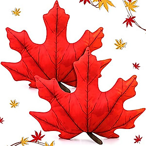 Unittype 2 Pieces Christmas Pillows Sofa Decoration Winter Maple Leaf Throw Pillow 3D Soft Leaf Shaped Floor Pillow Aesthetic Throw Pillow Cushion for Home Bedroom Office Car Decor, 24 Inches