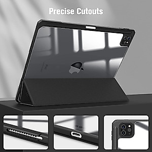 Fintie Hybrid Slim Case for iPad Pro 12.9-inch 6th Generation 2022, [Built-in Pencil Holder] Shockproof Cover w/Clear Transparent Back Shell, Also Fit iPad Pro 12.9" 5th/4th/3rd Gen, Black