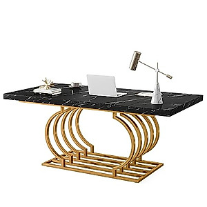 Tribesigns 63" Modern Office Desk, Black and Gold Executive Desk, Large Computer Desk Home Office Desk with Gold Metal Frame, Wood Workstation Study Writing Desk