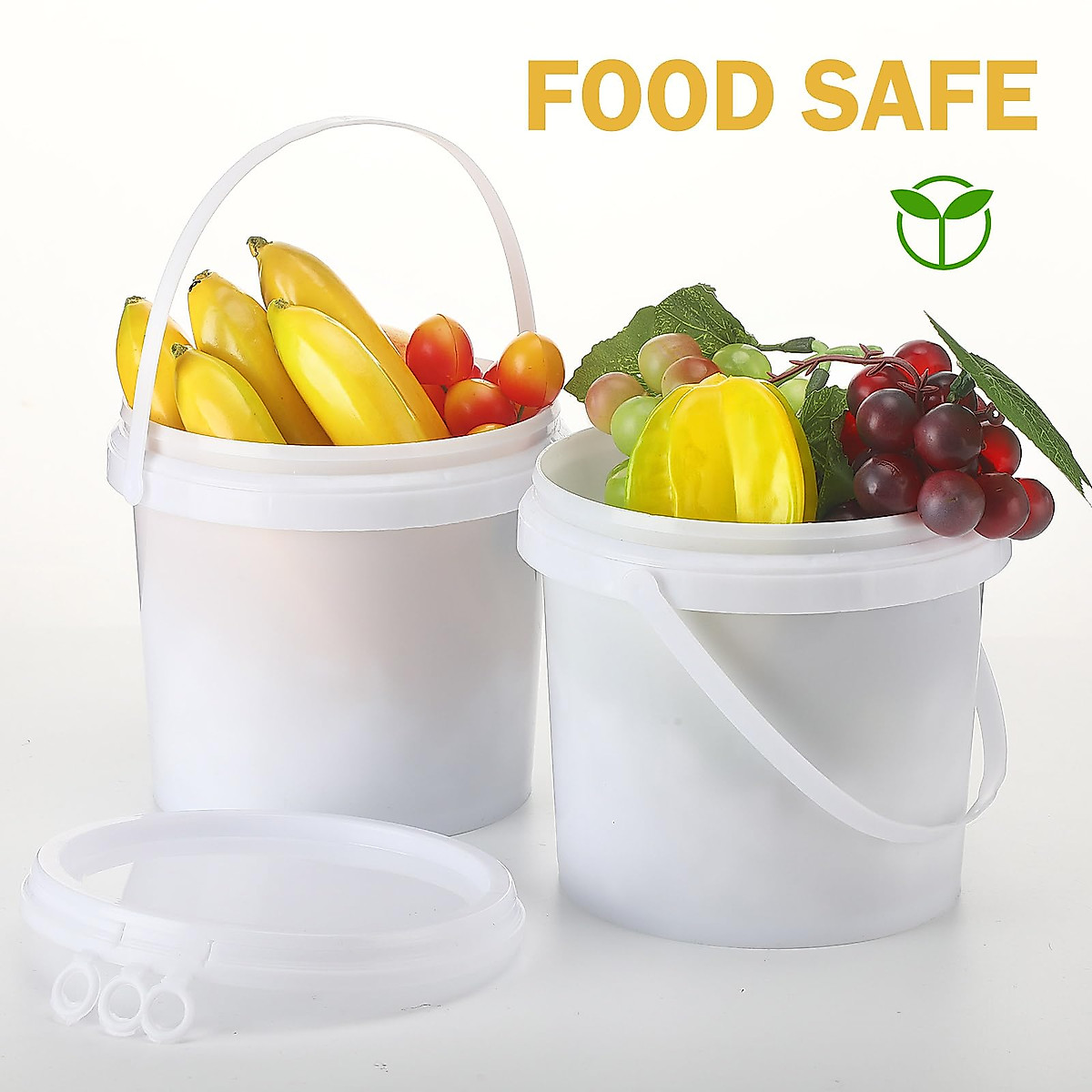 Uiifan 10 Pieces 0.5 Gallon 2 L Ice Cream Buckets with Lids Containers for Homemade Ice Cream Tub Round Plastic Bucket with Handle Food Storage Containers, Freezer, Dishwasher and Microwave Safe