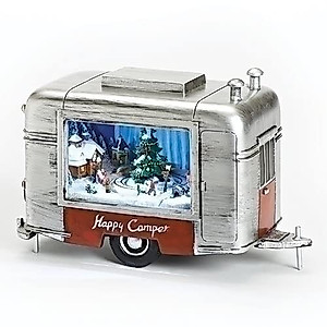 Christmas by Roman Inc., Amusements Collection, 6" H Musical LED Trailer Silver ,Lantern, Snow Globe, Holiday Home Décor, Santa, Cardinal, Nutcracker, Snowman, Reindeer (6x9x4)