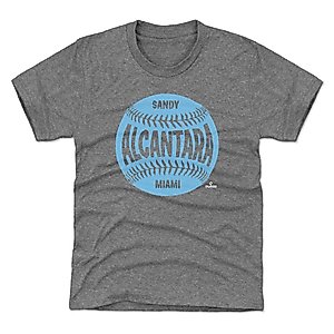 500 LEVEL Sandy Alcantara Youth Shirt (Kids Shirt, 6-7Y Small, Tri Gray) - Sandy Alcantara Miami Baseball WHT