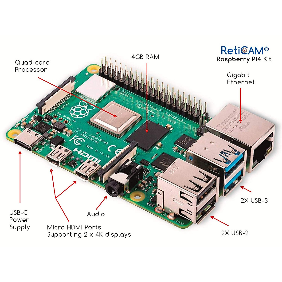 Raspberry Pi 4 Model B 4GB Kit - Aluminum Case, Fully Assembled, 4GB RAM, 64GB SD Card, Power Supply