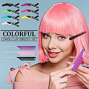 12 Pieces Rat Tail Combs Hair Clips Set,3 Rat Tail Combs 7 Alligator Hair Clips Pin Rat Tail Teasing Parting Combs and Mini Rubber Bands,Hair Styling Braiding Comb for Women Girls (Delicate Color)