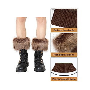 sy soul young Women Faux Fur Leg Warmers Short Furry Fuzzy Boot Cuffs Toppers Girls Winter Knitted foot cuff (Raccoon)