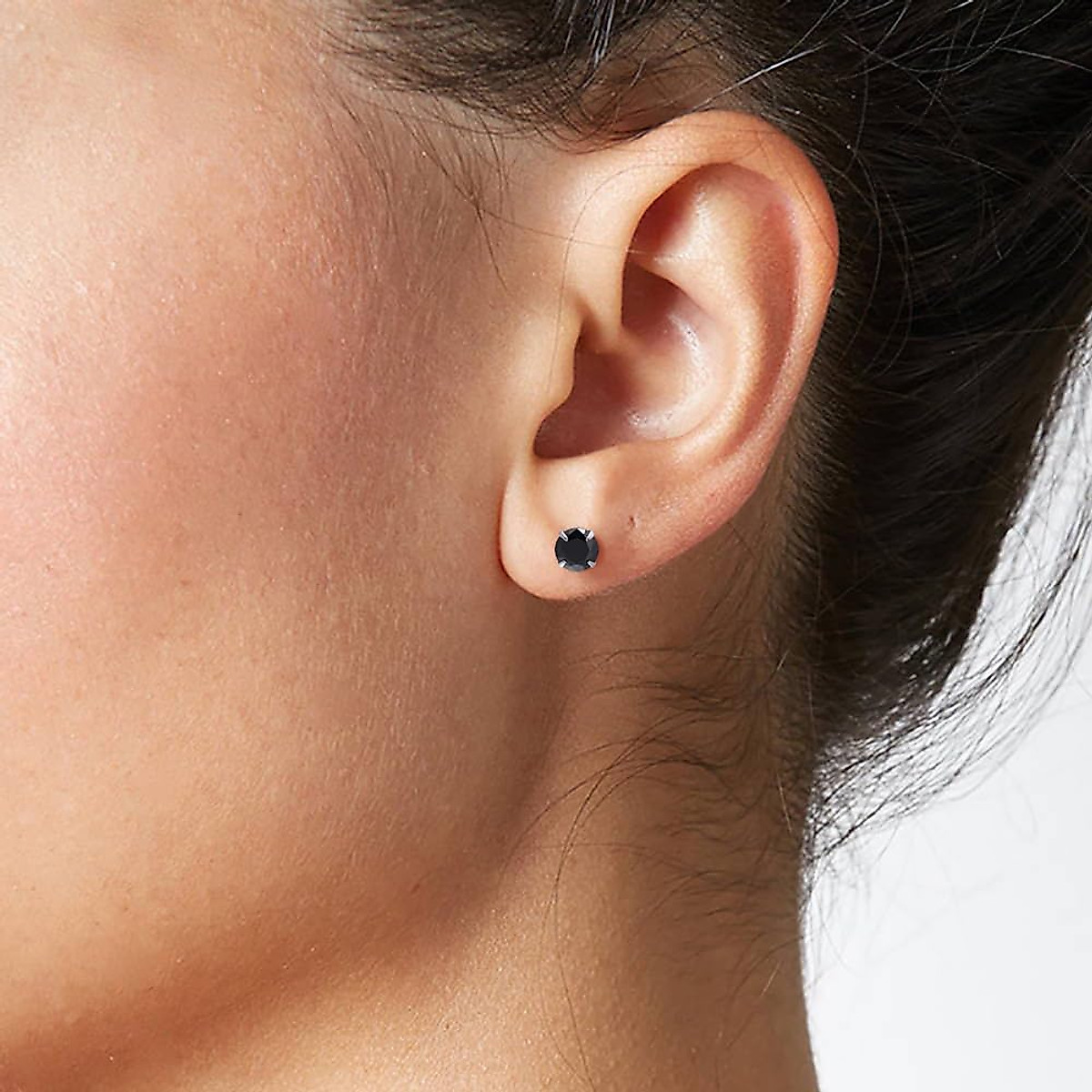 Black Cubic Zirconia Studs Sterling Silver Earrings for Women Man, 3 mm