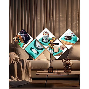 Couch Cup Holder Tray, Hitseon Handy Soft Silicone Acacia Wooden Couch Caddy for Bed Car Seat Beach Organizer, Waterproof Anti-Spill Sofa Cup Holder for Snacks Beverage Remote (White)