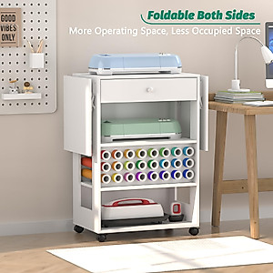 Craft Cart Compatible with Cricut Machine, Storage Rolling Cricut Cart Furniture with Foldable Sides & Drawer for Cricut Organization for Craft Room Home Office