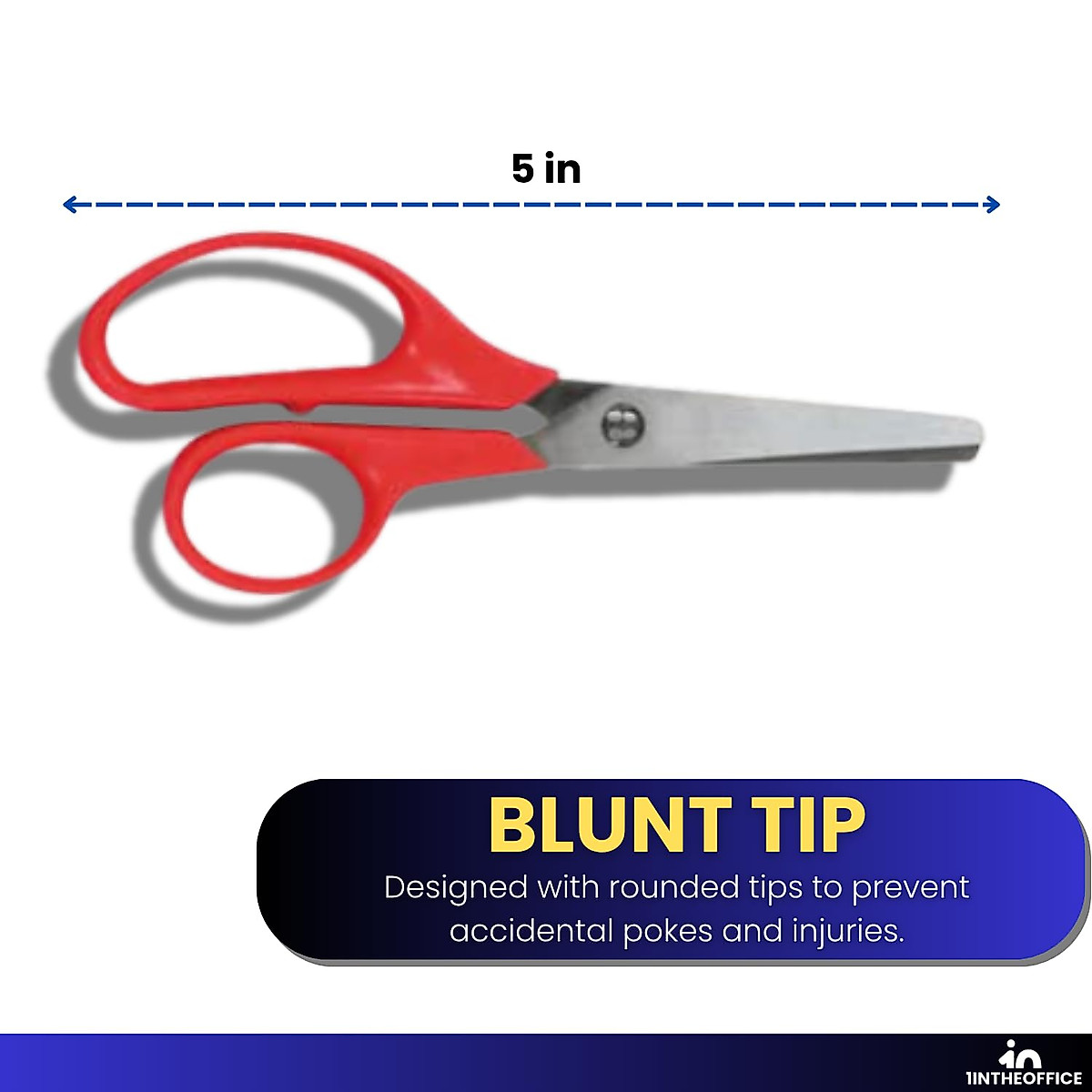 1InTheOffice Scissors for School Kids, Blunt Tip Scissors, Kids Blunt End Scissors, Kids Safe Scissors Kid Scissors Blunt Tip, Small Safety Scissors, Blue (2 Pack)