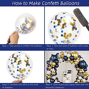 RUBFAC 176pcs Navy Blue Gold Balloons Arch Kit, Navy Blue Balloon Garland Metallic Gold White Confetti Balloon Foil Balloons for Baby Shower Birthday Party Wedding Anniversary Graduation Decoration