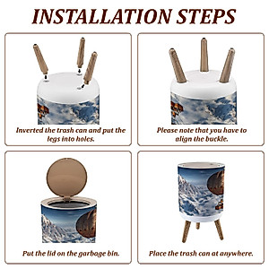 LGCZNWDFHTZ Small Trash Can with Lid Fantasy hot air Balloon Snow Covered Mountains Garbage Bin Pet Proof Waste Basket for Kitchen Bathroom Office Bedroom Decorative 1.8 Gallon