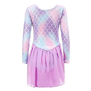 SEAUR Gymnastics Outfits for Girls with Skirt Girls Gymnastics Skirted Leotards Ballet Dance Dress Long Sleeve Tutu Leotard Mermaid Dance Wear 7-8T