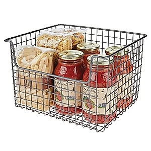 mDesign Metal Wire Food Storage Basket Organizer with Front Dip Opening for Organizing Kitchen Cabinets, Pantry Shelf, Bathroom, Laundry Room, Closets, Garage, Concerto Collection, 8 Pack - Dark Gray