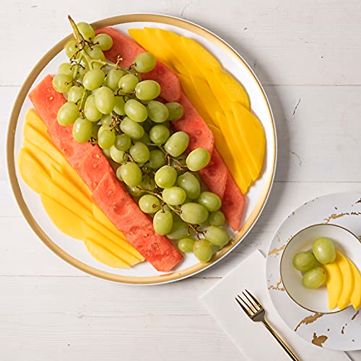 Plasticpro Plastic Serving Trays - Round Serving Platters With Gold Rim 14X14 Disposable Party DishPack of 2