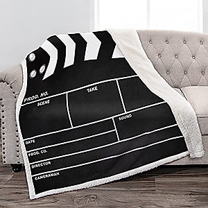 Jekeno Movie Clapboard Black Blanket Soft Warm Print Throw Blanket Ligtweight Durable Cozy for Movie Lover Adult Gift 50"x60"