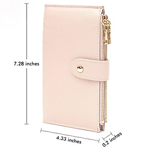 neyrat Slim wallet for women, Bifold multi card case zipper coin purse,RFID Blocking wallets with checkbook holder,With gift box (Beige)