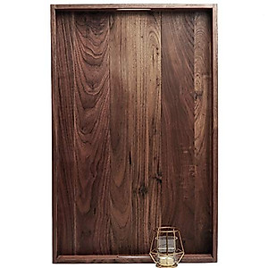 MAGIGO 28 x 18 Inches Extra Large Rectangle Black Walnut Wood Ottoman Tray with Handles, Serve Tea, Coffee or Breakfast in Bed, Classic Wooden Decorative Serving Tray