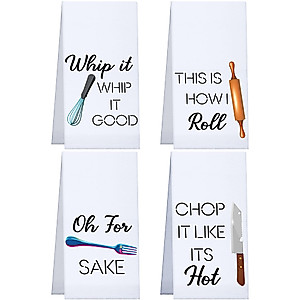 Patelai 4 Pieces Funny Kitchen Towels Dish Towels with Funny Saying Cute Decorative Dishcloths Sets Fun Dish Towels for Housewarming Present Home Kitchen Tools, 16 x 24 Inch