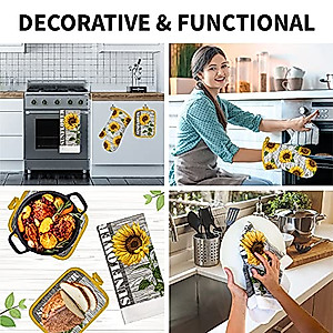 Franco Kitchen Designers Soft and Absorbent Cotton Towels with Pot Holders and Oven Mitt Linen Set, 5 Piece, Sunflower Country