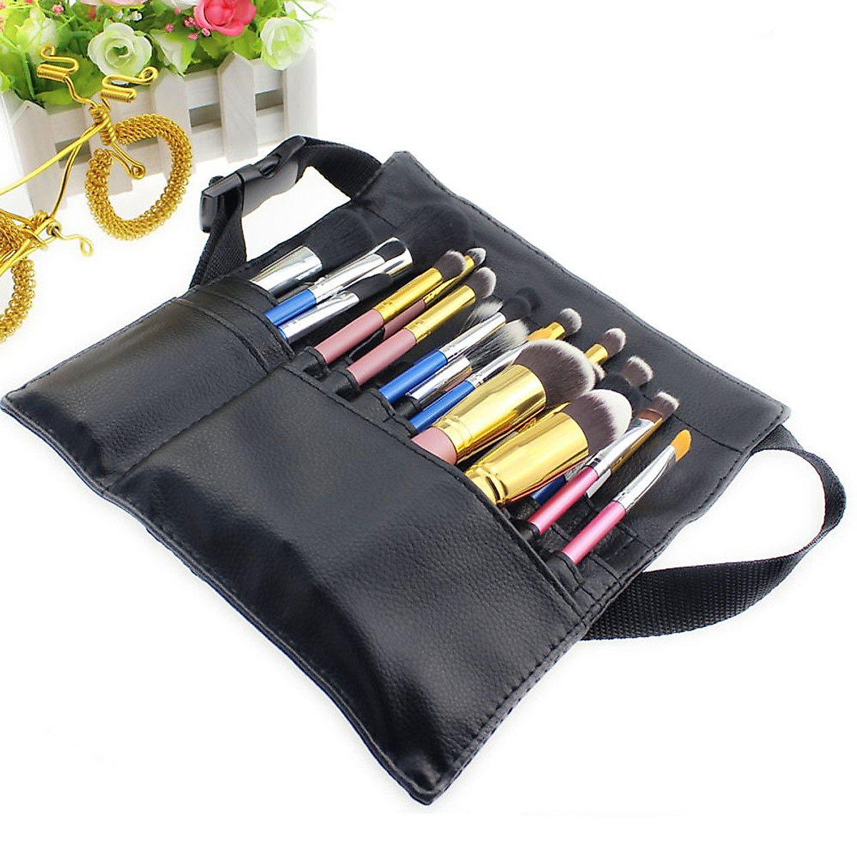 Hotrose 22 Pockets Professional Cosmetic Makeup Brush Bag with Artist Belt Strap for Women (Brush Not Included)