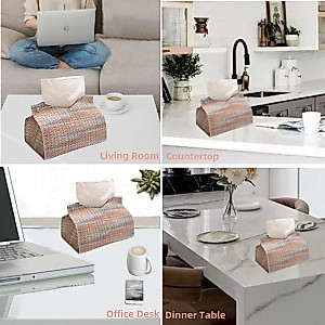 Tissue Box Cover, Rectangular PU Leather Weave Texture Napkin Paper towel Holder with Decor & Storage for Living Room, Dinner Tables, Countertops, Nightstands, Bathroom, Office, Hotel, Car and Outdoor