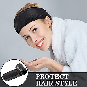 6 Packs Satin Spa Headband Silk Headband Adjustable Spa Hair Wrap Facial Headband Terry Cloth for Women Sleep Makeup Spa (Black)