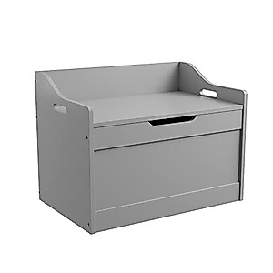 RAAMZO Wood Modern Storage Bench Box Blanket Chest Trunk with Safety Hinged Lid in Grey Finish