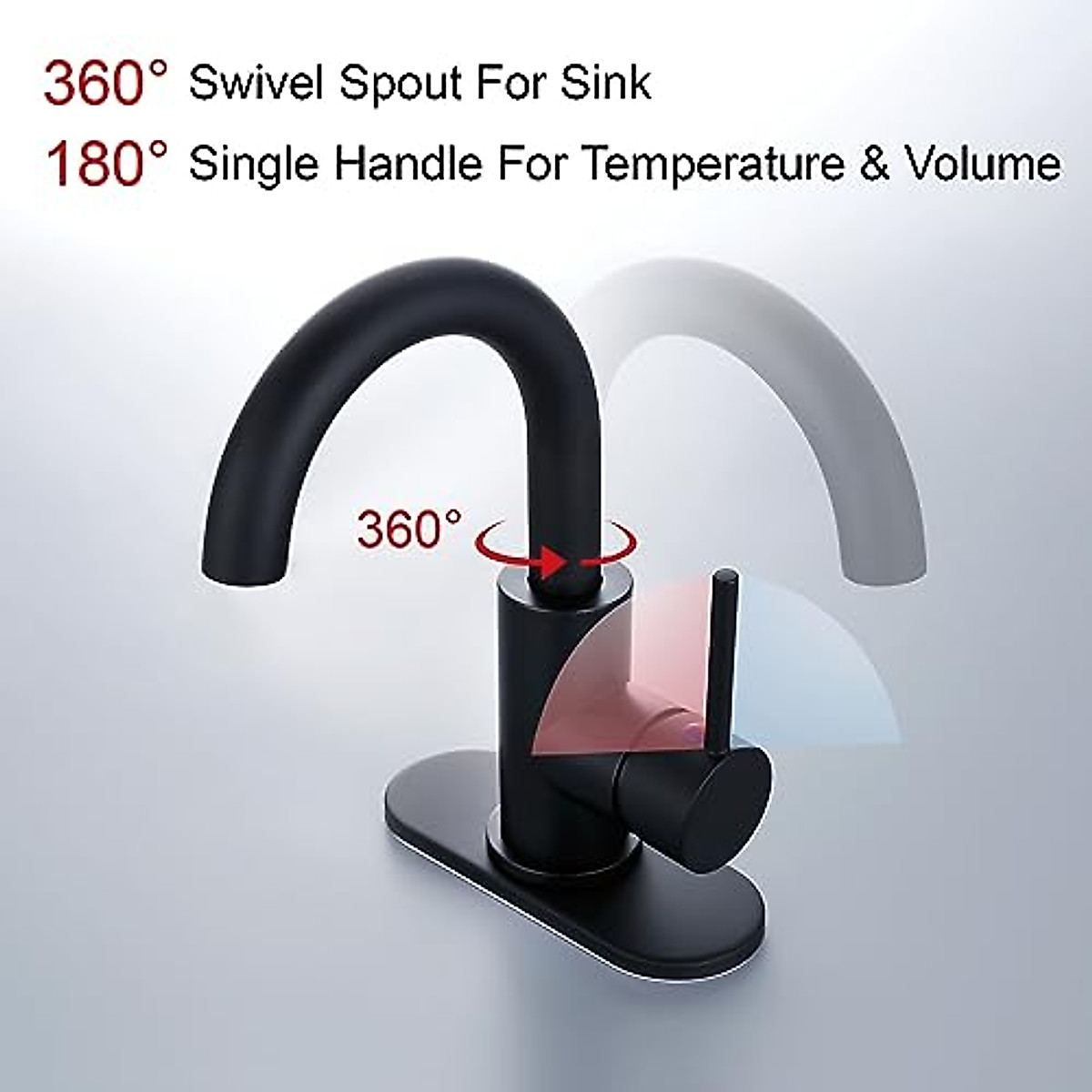 RKF Single-Handle Bathroom Sink Faucet, Swivel Spout, with Pop-up Drain with Overflow and Supply Hose,Bar Sink Faucet,Small Kitchen Faucet Tap,Matte Black,BF3501P-MB