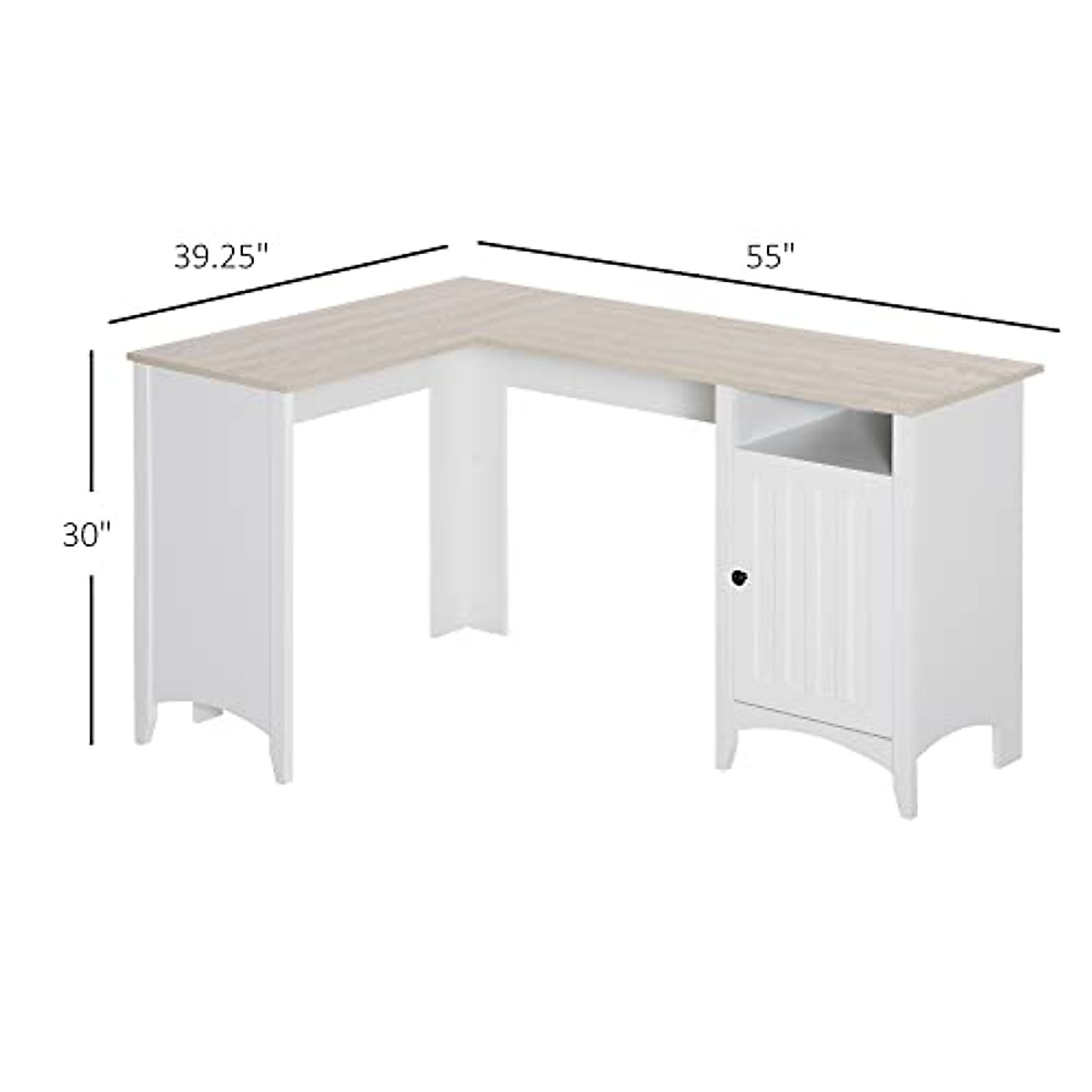 HOMCOM L-Shaped Computer Desk with Open Shelf and Storage Cabinet, Corner Writing Desk with Adjustable Shelf, White