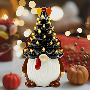 Ceramic Holiday Gnome with Pastel Lights - Thanksgiving Table Decor for Home, Fall Decorations and Gifts for Kids and Women