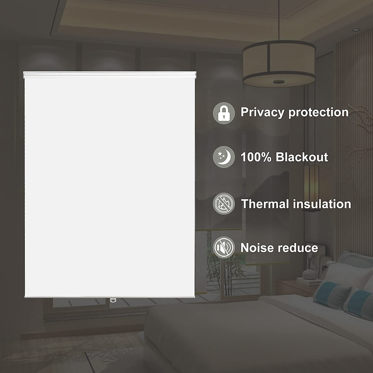 Joydeco Blackout Cordless Roller Shade White Fabric Mini Blinds & Shades for Windows 28 Inch Wide Home Darkening(28x 75)