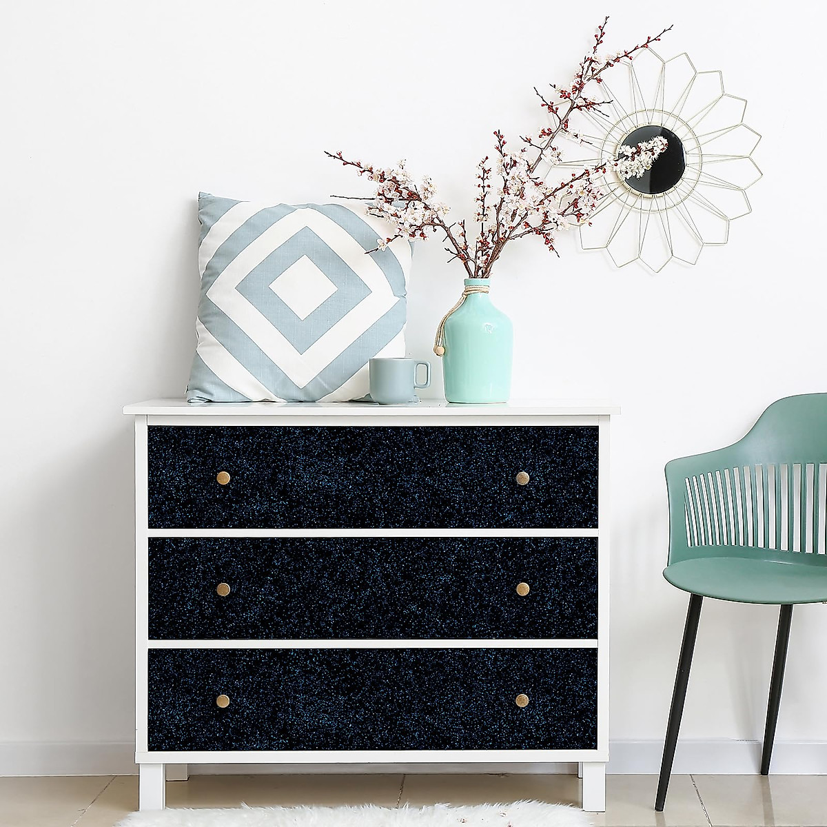 CHIHUT Black Blue Glitter Wallpaper Peel and Stick 15.7''x100'' Sparkle Glitter Contact Paper for Walls Self Adhesive Black Shiny Wallpaper Removable Fabric Wallpaper Decorative for Cabinets Crafts