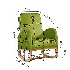 Upholstered Rocking Chair, Modern Nursery Rocking Armchair, Mid-Century Accent Glider Rocker with Side Pocket & Tall Backrest, Comfy Armchair for Bedroom Living Room Lounge(Green)