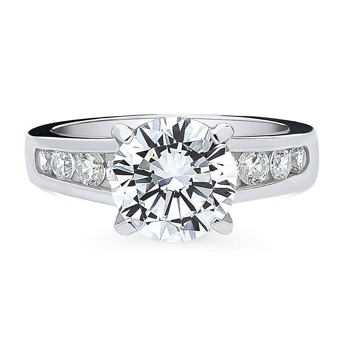 BERRICLE Sterling Silver Solitaire Wedding Engagement Rings 2.7 Carat Round Cubic Zirconia CZ Cocktail Promise Ring for Women, Rhodium Plated Size 7