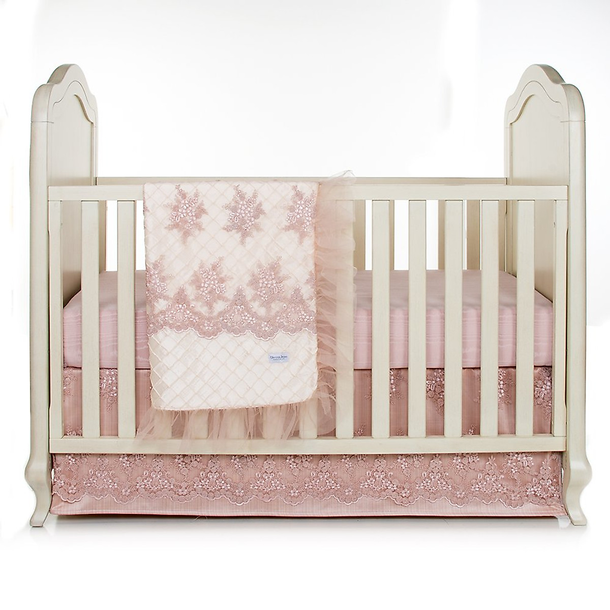 Crib Bedding Set Remember My Love by Glenna Jean | Baby Girl Nursery + Hand Crafted with Premium Quality Fabrics | Includes Quilt, Sheet & Bed Skirt with Pink & Ivory Accents