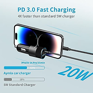 [Apple MFi Certified] 35W USB C Fast Car Charger, Compatible for iPhone 14 Pro Max/14 Plus, 13/12/11/iPad Mini 5, 20W PD & 15W USB A Dual Ports Cargador Carro Lighter Adapter+2 Pack Charging Cable