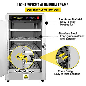 VEVOR Hot Box Food Warmer, 19"x19"x29" Concession Warmer with Water Tray, Five Disposable Catering Pans, Countertop Pizza, Patty, Pastry, Empanada, Concession Hot Food Holding Case, 110V UL Listed