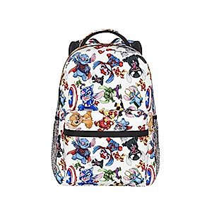 Cmrtilseem Stitch Backpack Girl's Boy's 16 Inch Lightweight Casual Double Strap Shoulder School Bookbag Water Resistant Fits Laptop