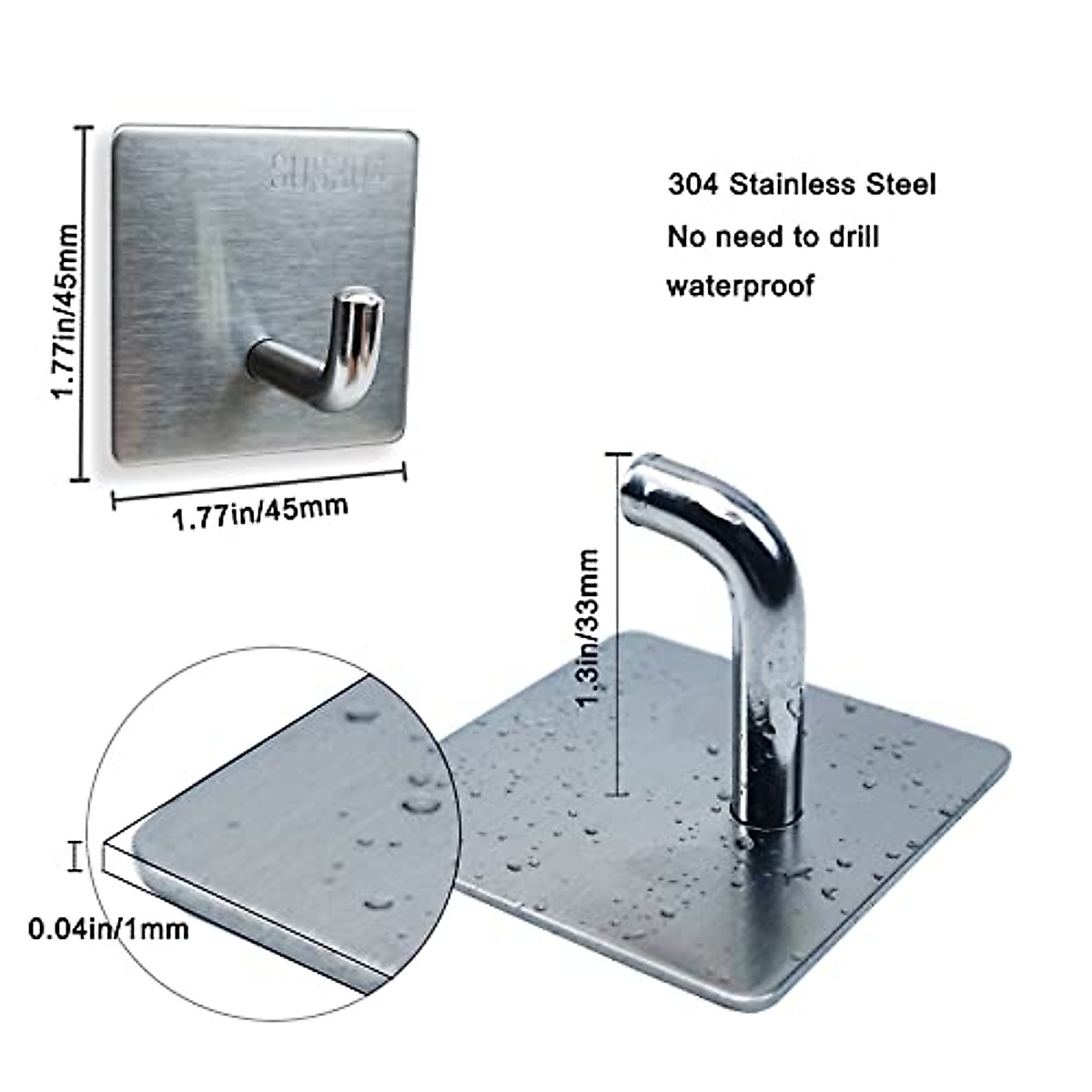 SYLHsdsnsw 4pcs Adhesive Hooks, Stainless Steel Self Adhesive Holder, Heavy Duty Wall Hooks Waterproof Non-Slip Self Adhesive Storage Hook for Bathroom Kitchen Hanging Robes Towels Clothes Hats Keys