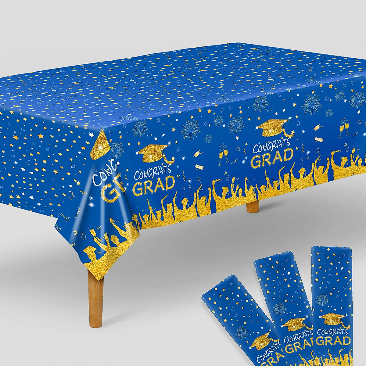 KatchOn, Blue and Gold Graduation Tablecloth - XtraLarge 108x54 Inch, Pack of 3 | Congrats Grad Tablecloth, 2024 Graduation Party Decorations | Blue and Gold Graduation Decorations Class of 2024