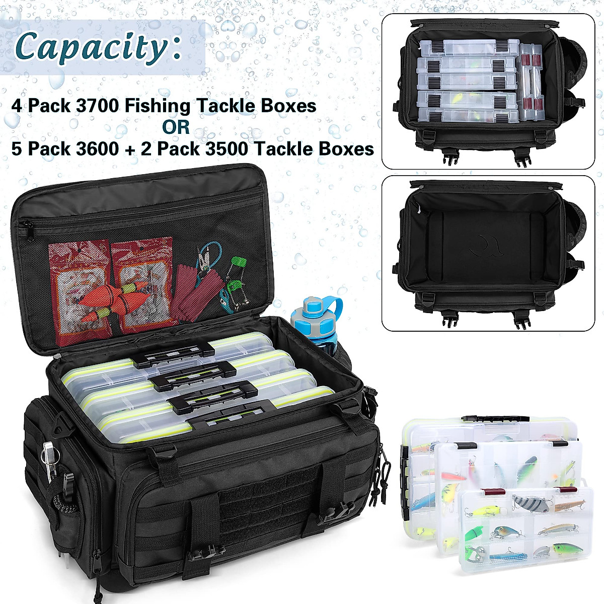 DSLEAF Waterproof Tackle Box Bag with Rod Holder, Soft Fishing Tackle Storage Bag with Non-Slip Base for Saltwater or Freshwater Fishing (Patent Design), Only Bag