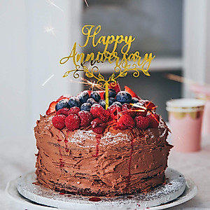 6pcs Happy Anniversary Cake Topper, Gold Sliver Wedding Anniversary Acrylic Cake Toppers, Happy Anniversary Party Decorating supplies