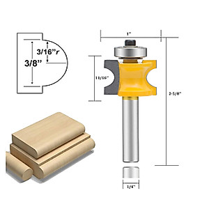 OLETBE Router Bits 1/4 Inch Shank Bullnose Bit 5PCS，Half Round Bearing Cabinet Shelf Door Edge Cutting Bits， Radius 1/8" 3/16" 1/4" 5/16" 3/8", Woodworking Milling Cutter CNC Tool(Panel)