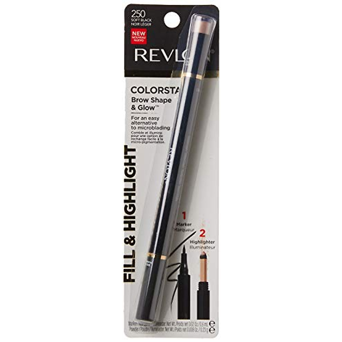 Revlon Colorstay Shape & Glow Eye Brow Marker and Highlighter, Soft Black, 0.02 Oz (Marker), 0.008 Oz (Highlighter)