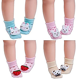 FedMois 6 pairs Baby 3D Cartoon Anti-Skid Booties Socks Slippers Shoes, girls, 0-9 Months
