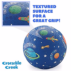 Crocodile Creek - Solar System Rubber Playground Ball - Ships Inflated, PVC-Free, Durable Design for Outdoor Games, 4 Square, Kickball and Active Sports, for Kids Ages 3 Years and Up, 5” Size, Blue