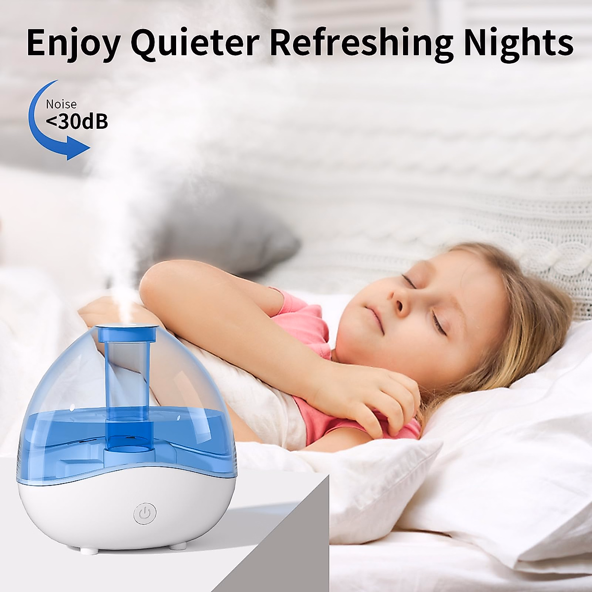 Humidifiers for Bedroom, Quiet Ultrasonic Cool Mist Humidifier, Desk Humidifiers with Removable Water Tank, Up To 24 Hours Humidifiers with Night Light for Home Baby Nursery and Plants
