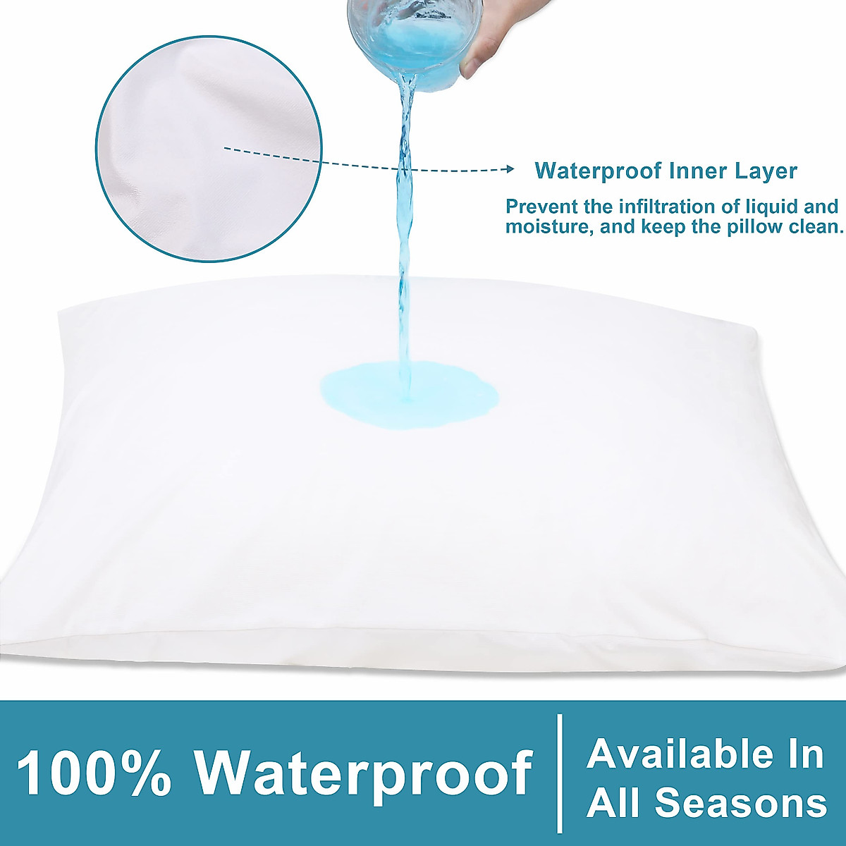 NTBAY 4 Pack Zippered Waterproof King Pillow Protectors, Super Soft Quiet Zip Pillow Protectors, 20x36 Inches Jersey Pure White Waterproof Pillow Cases Covers