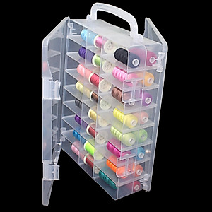 48 Grids Sewing Storage Box Double-Sided Storage Organizer Portable Thread Box Storage Clear Plastic Organizer Box for Embroidery and Sewing Threads, Beads, Small Crafts